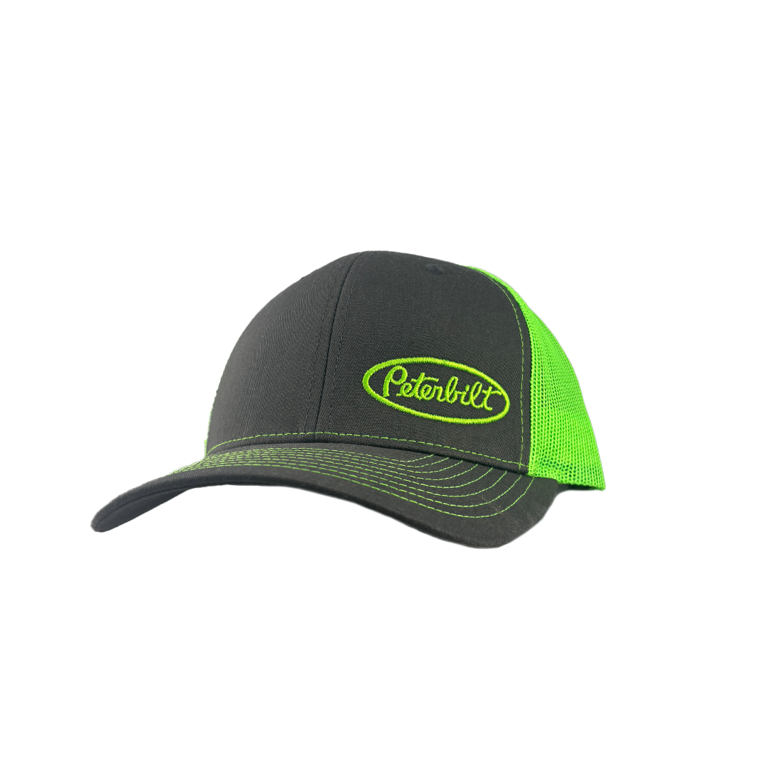 Classic Gray and Neon Green Peterbilt Logo with Mesh Trucker Cap – THE ...